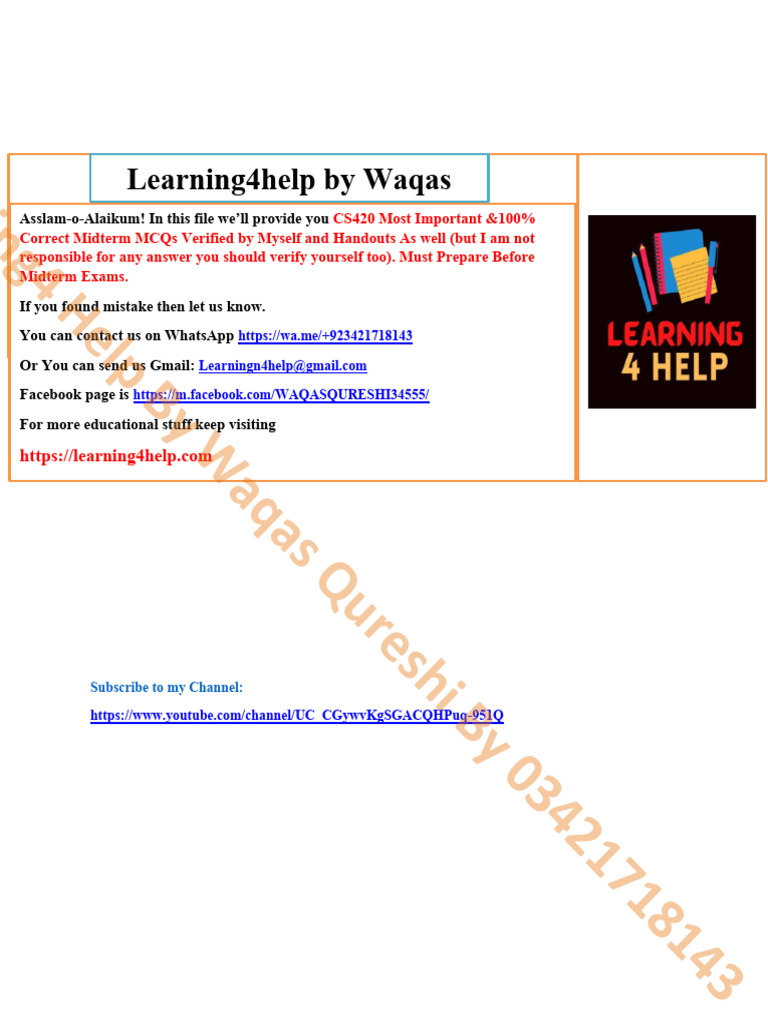 CS420 Midterm MCQs and Handouts | PDF