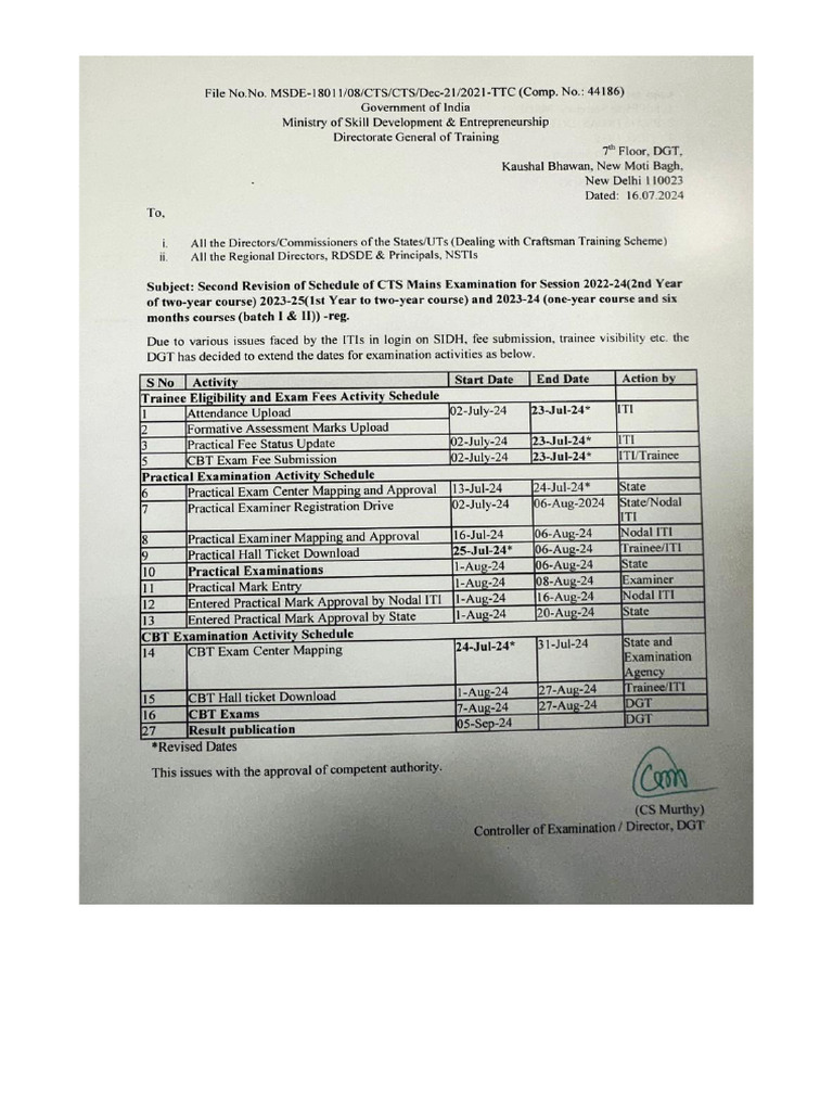 Aitt Aug-24 Revised Schedule | PDF