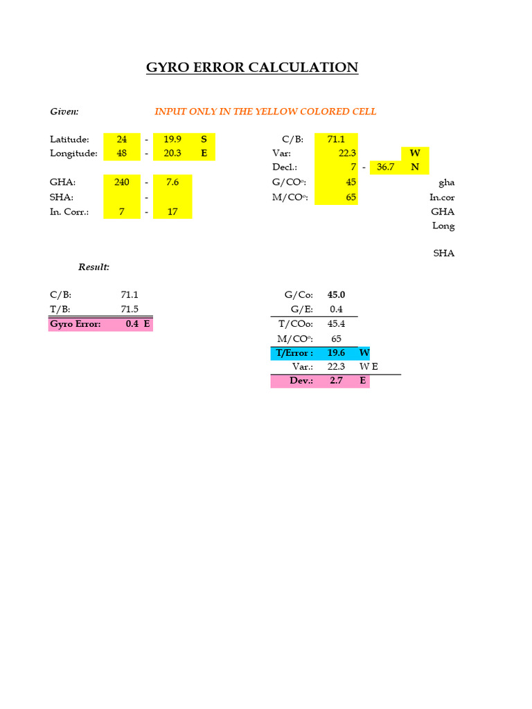 Gyro Error Calculation | PDF | Navigation | Geography