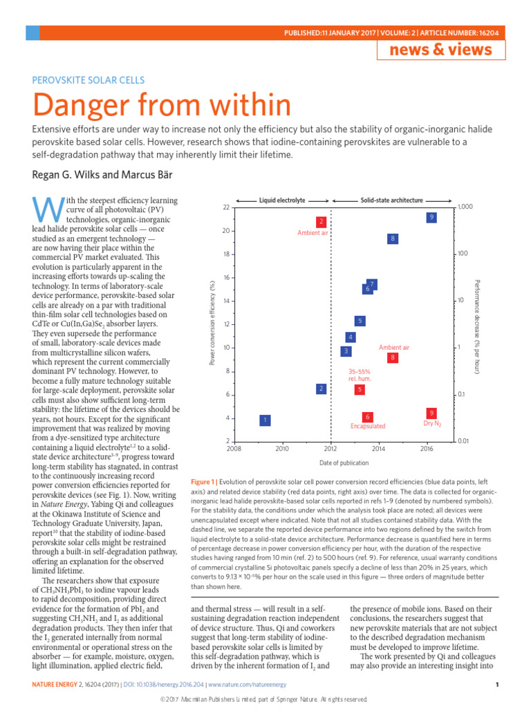 Perovskite Solar Cells - Danger From Within by Regan G. Wilks & Marcus ...