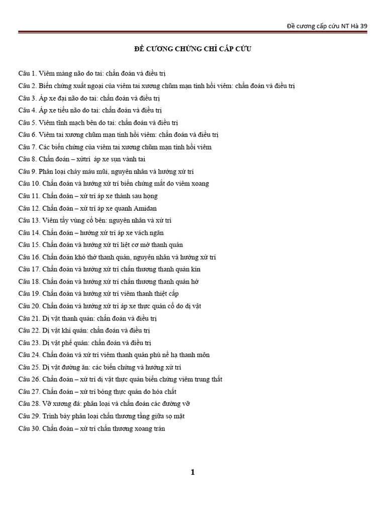 De Cuong Cap Cuu NT Ha 39 | PDF