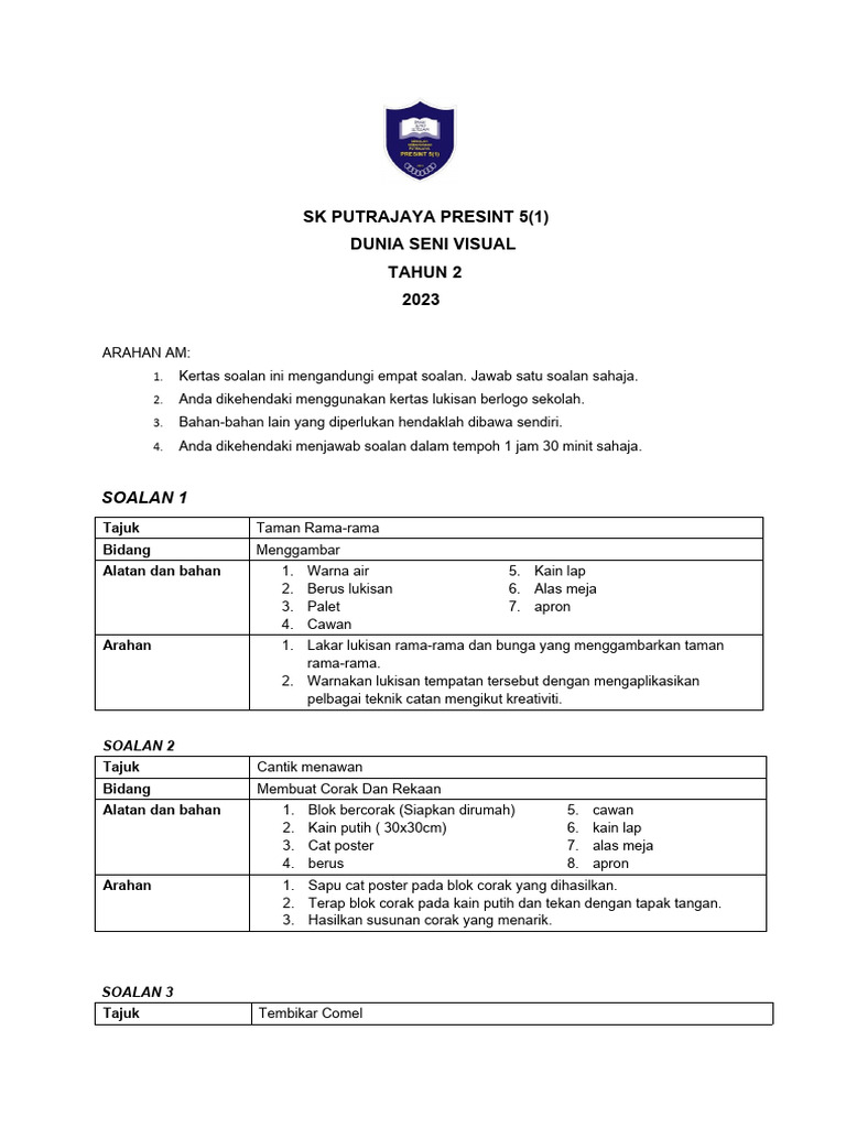 Soalan Uasa PSV Tahun 2 2023 | PDF