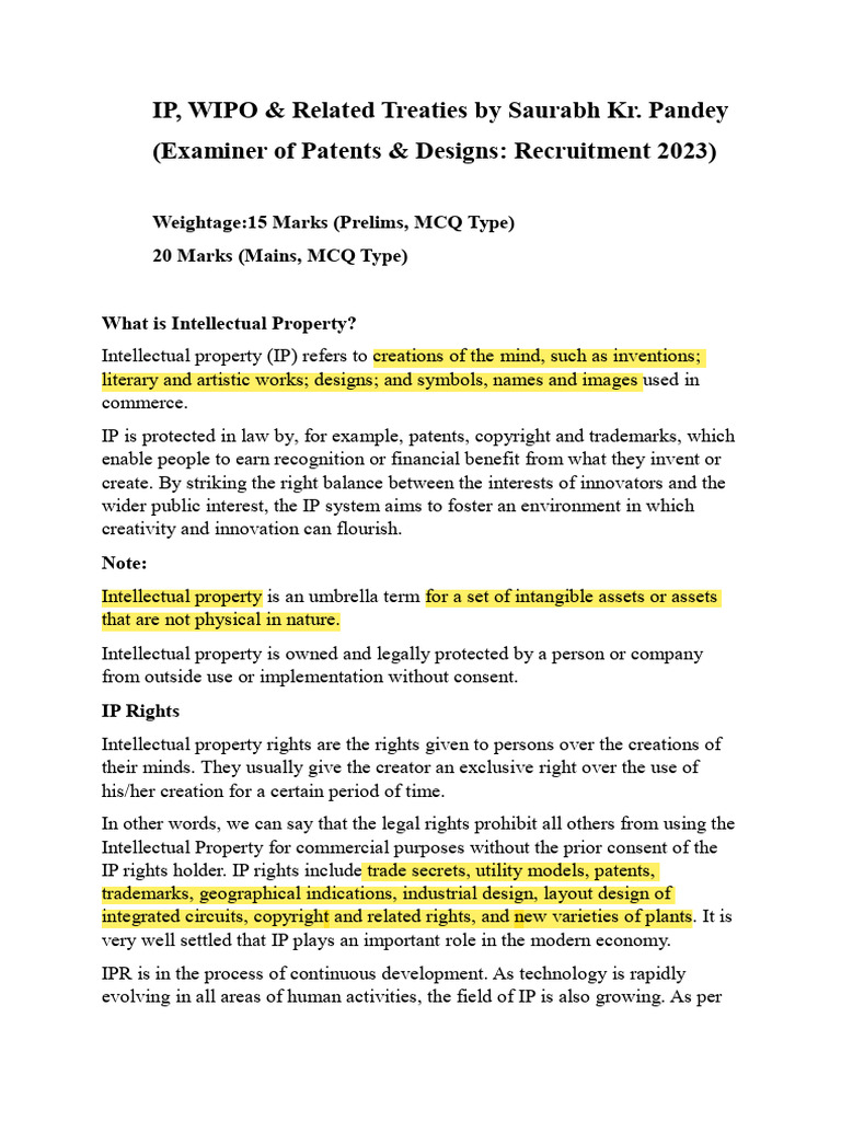 IP WIPO Related Treaties 15th July | PDF | World Intellectual Property ...