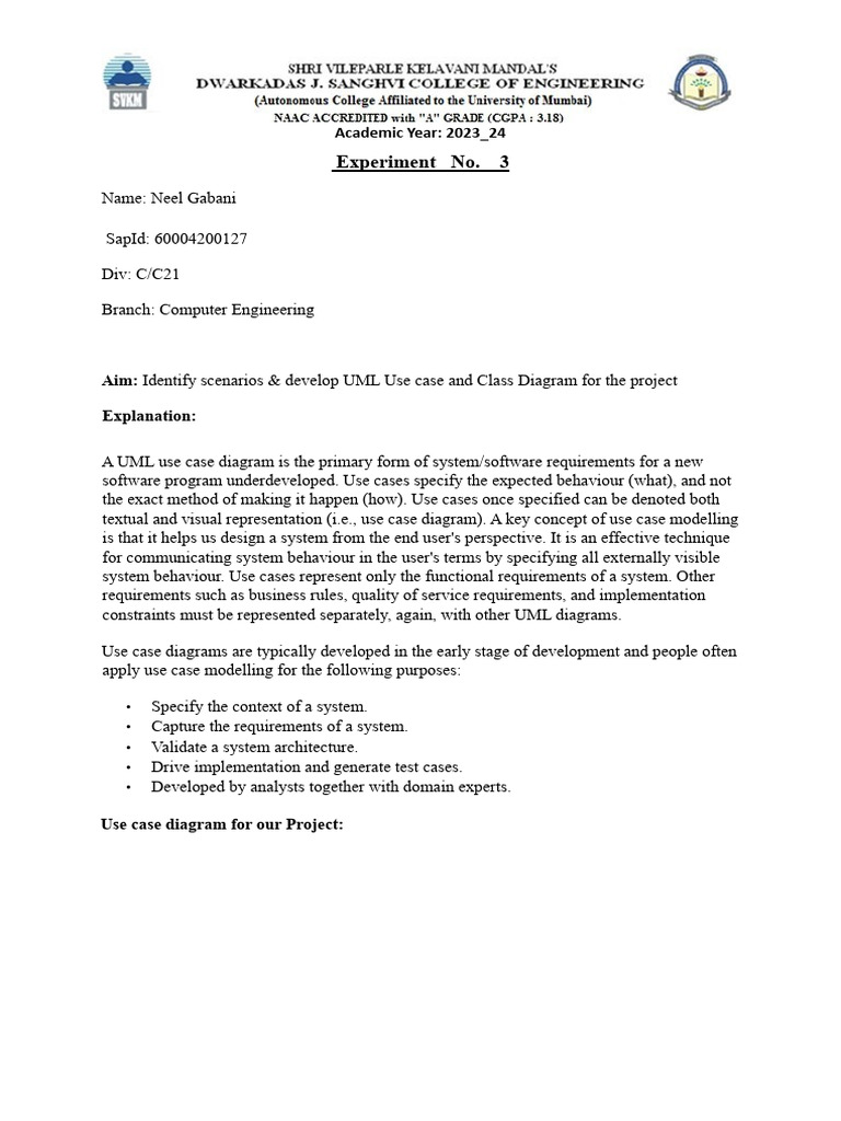 Se Exp3 60004210127 | PDF | Use Case | Class (Computer Programming)