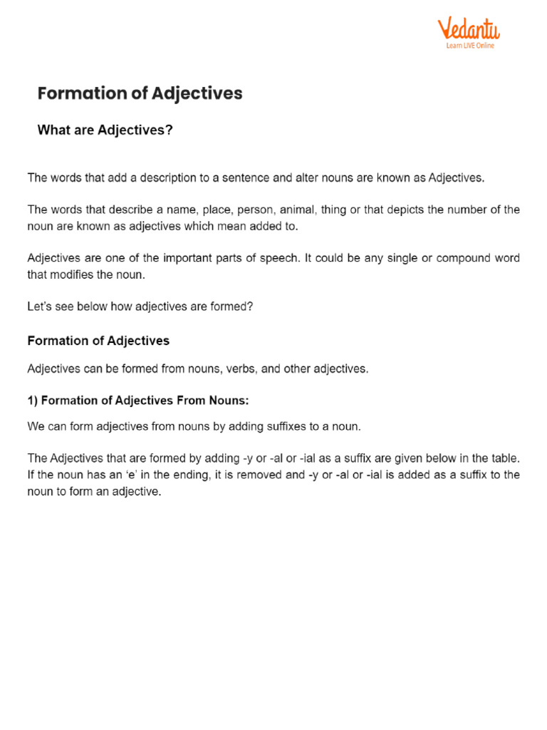 Formation of Adjectives | PDF