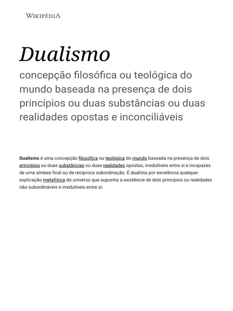 Conceito de Dualismo na Filosofia | PDF | Dualismo | Metafísica