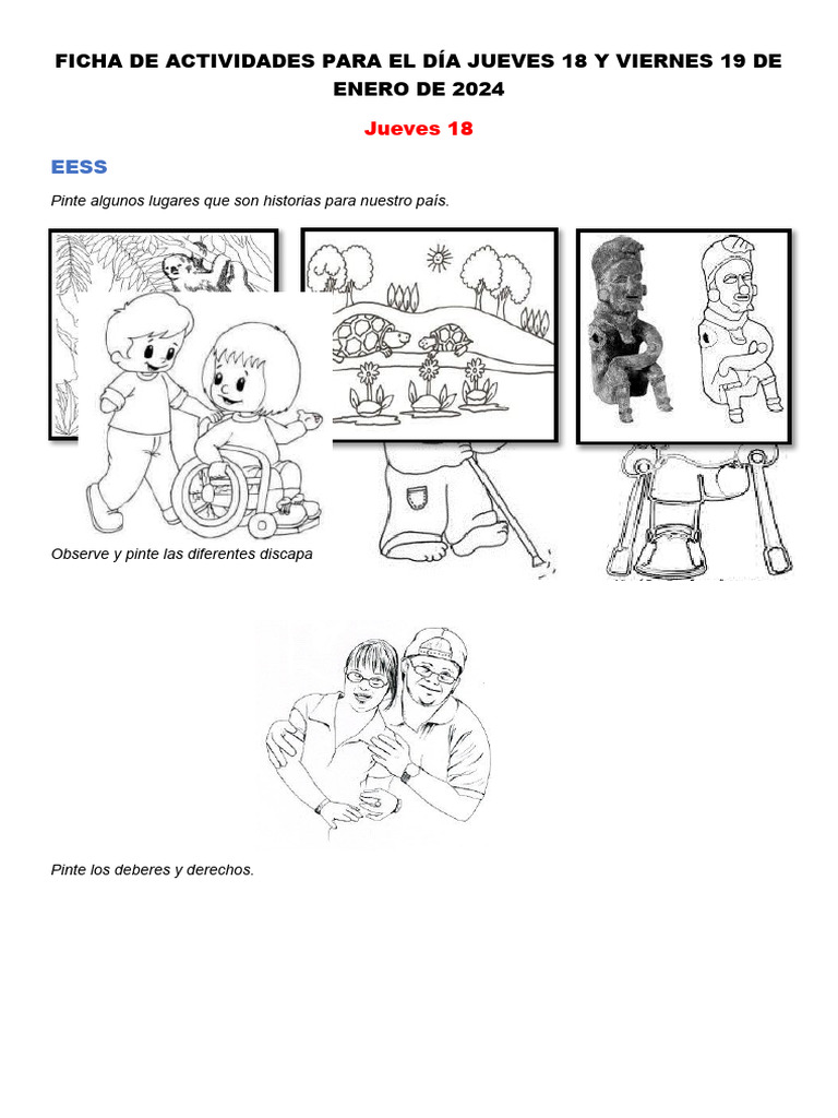 Ficha de Actividades para El Día Jueves 18 y Viernes 19 de Enero de 2024 | PDF