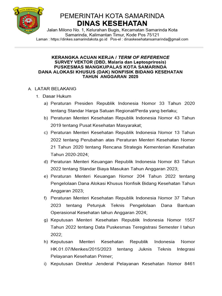 06.03.03.05 - Survey Vektor DBD, Malaria Dan Leptospirosis | PDF