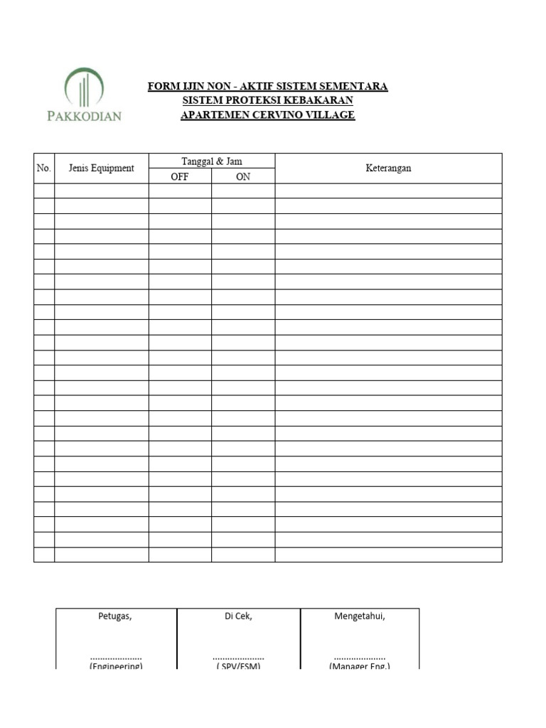 Fire System Downtime Form | PDF