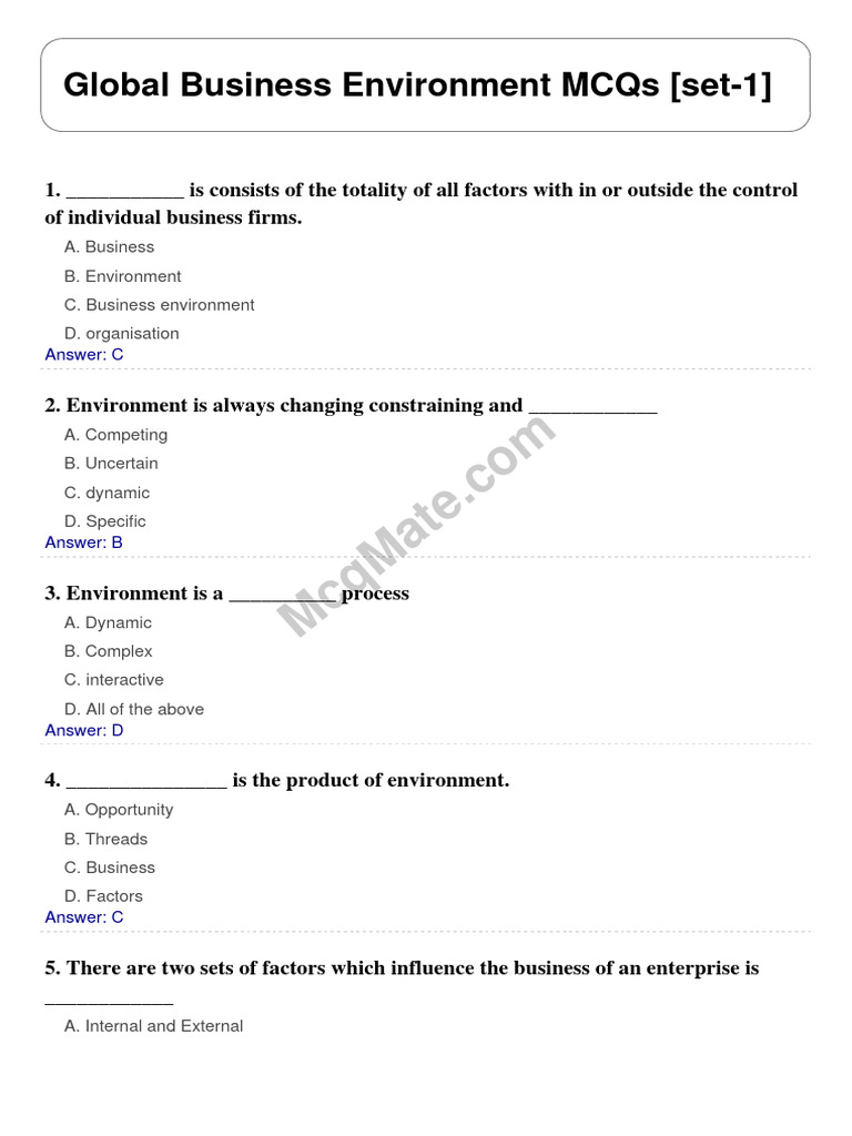 Global Business Environment Solved MCQs (Set-1) | PDF | Priority Right ...