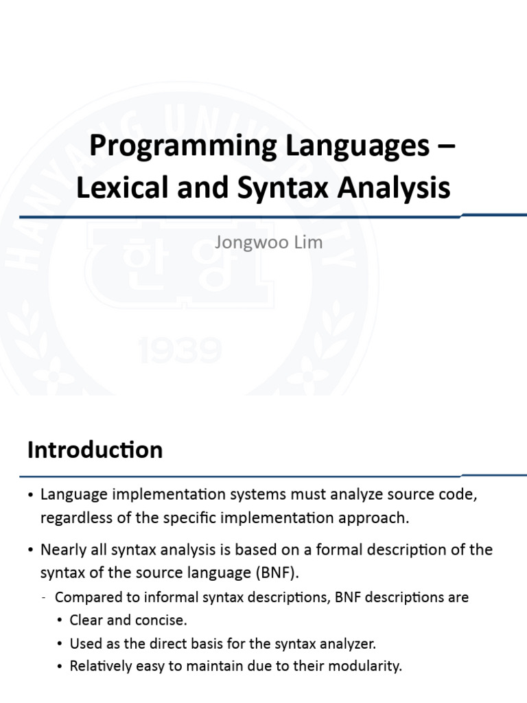 PL03-Lexical and Syntax Analysis | PDF | Parsing | Syntax (Logic)