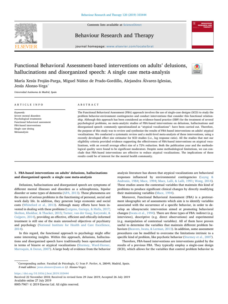 Functional Behavioral Assessment-Based Interventions On Adults' Delusions | PDF | Meta Analysis ...