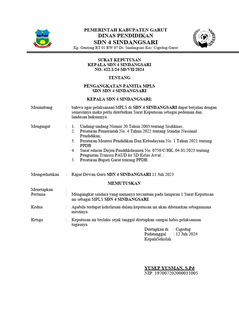 02 SK Panitia MPLS | PDF