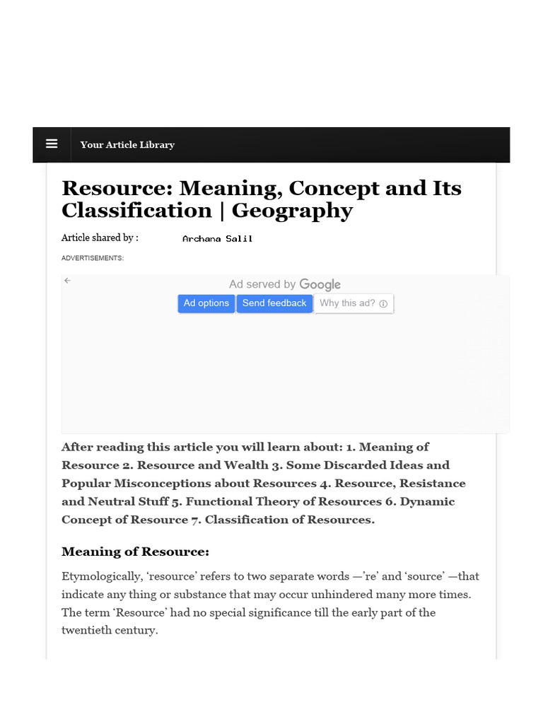 Resource Meaning and Classification in Geography | PDF | Wealth | Resource