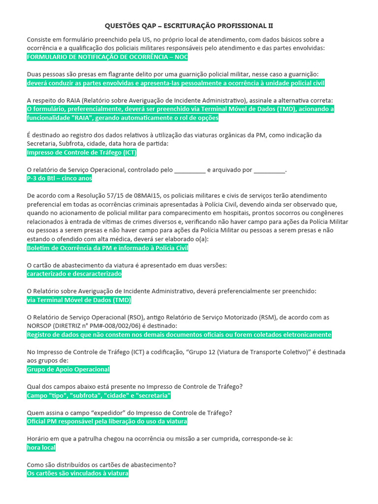 Questões Qap - Escrituração Profissional | PDF | Polícia | Polícia militar