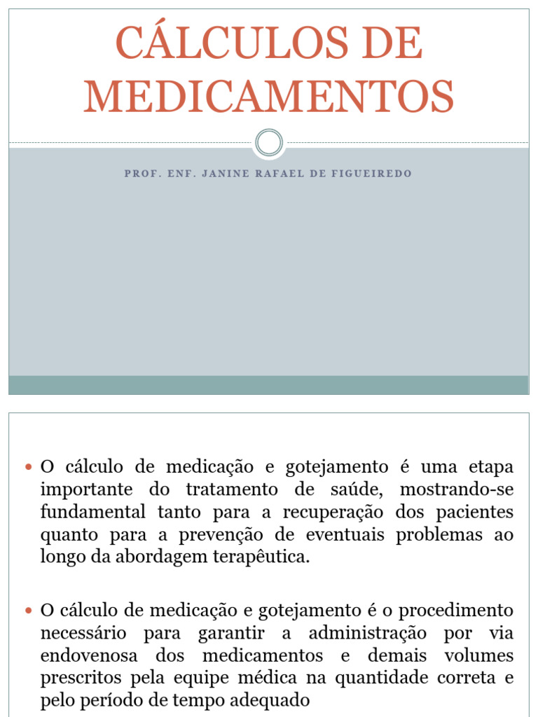 CÁLCULOS DE MEDICAMENTOS | Download grátis PDF | Concentração ...