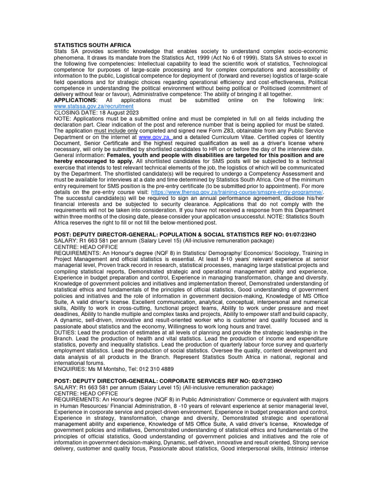 DPSA Advert SMS Posts July 2023 Final | PDF | Databases | Project Management