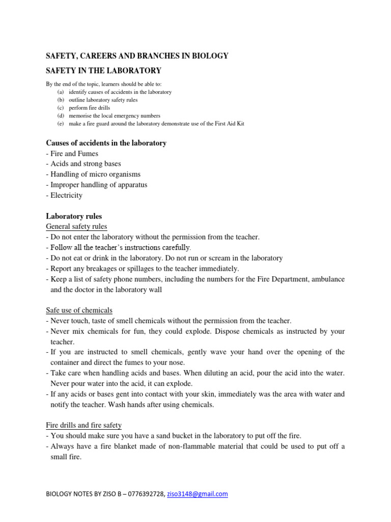 1._Safety,_branches_and_careers_in_biology | PDF | Zoology | Fires