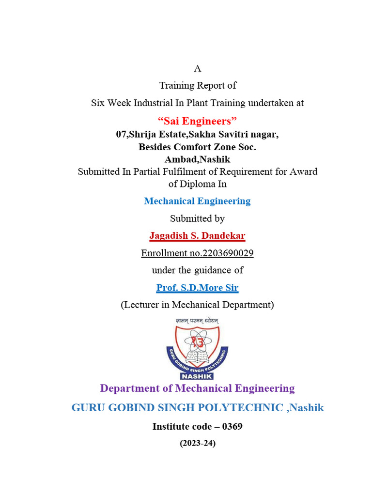 Final 2024 ITR Training Report Format | PDF | Engineering | Mechanical ...