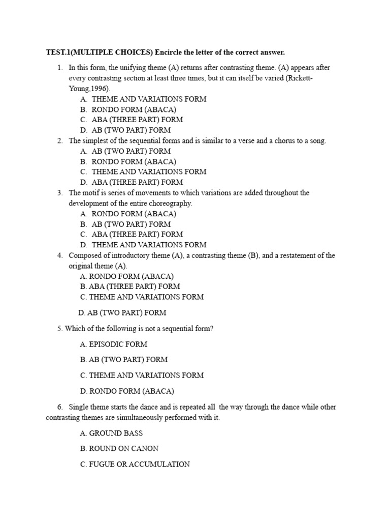 TEST.1 (MULTIPLE CHOICES) Encircle The Letter of The Correct Answer ...