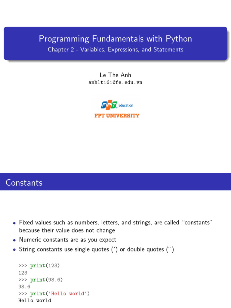 6635ea8972a9016e1818bd73 Chap02 Variables Expressions Statements | PDF | Integer (Computer ...