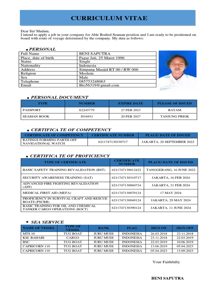 CV Beni Saputra | PDF | Water Transport | Shipping