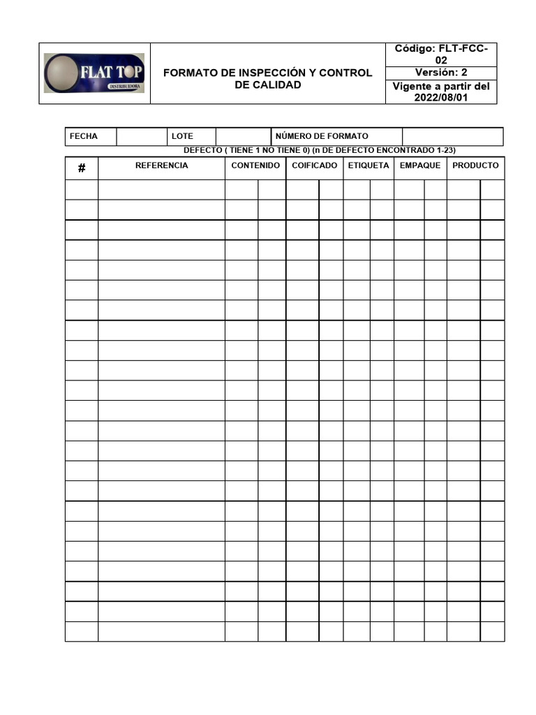 FLT-FCC-02 Formato de Inspección y Control de Calidad | PDF