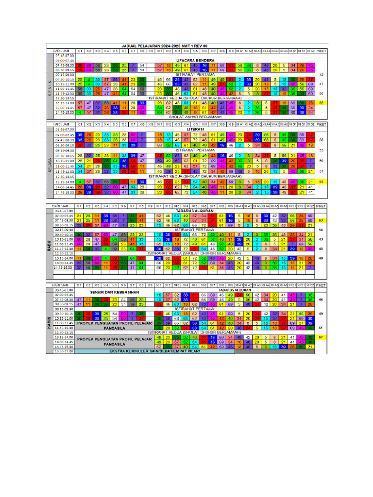 Jadual Pelajaran SMT 1 Tahun 2024-25 Revisi 01 | PDF