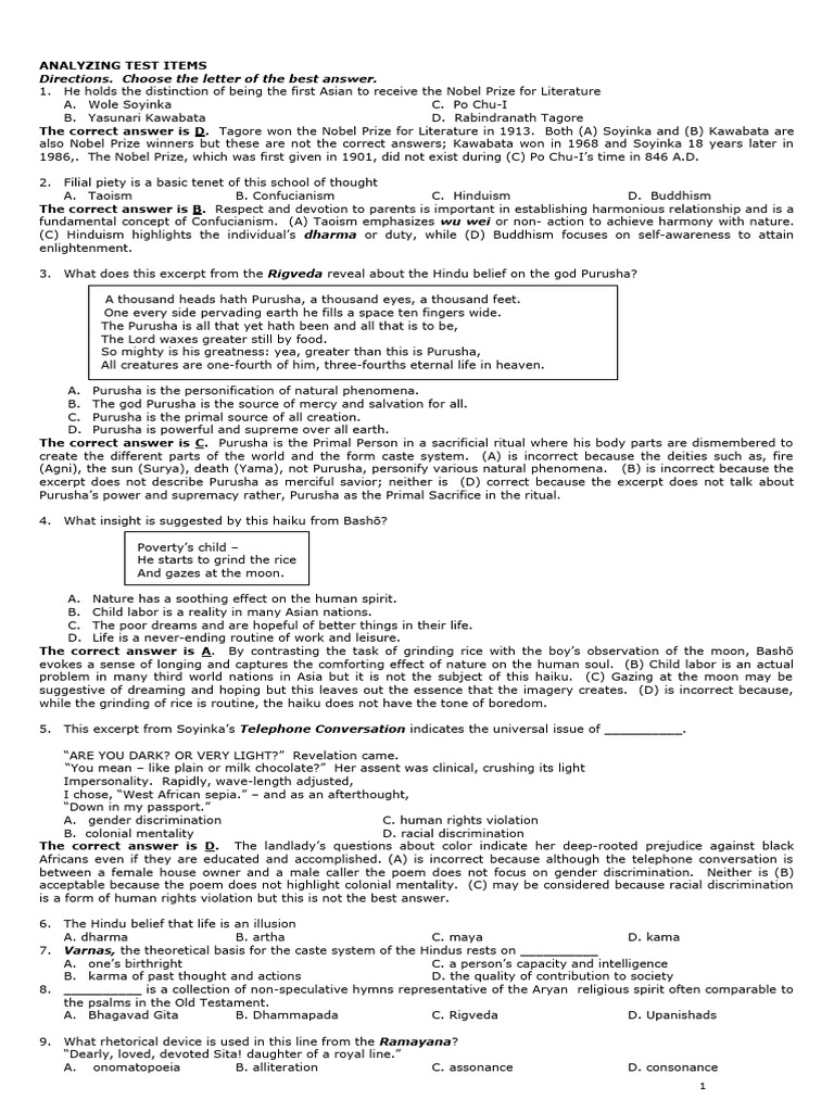 ANALYZING TEST ITEMS Directions Choose T | PDF | General Fiction