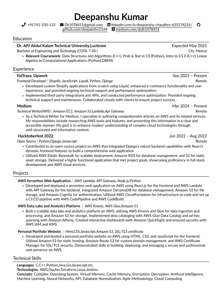 SWE Resume Template | PDF | Amazon Web Services | Cloud Computing