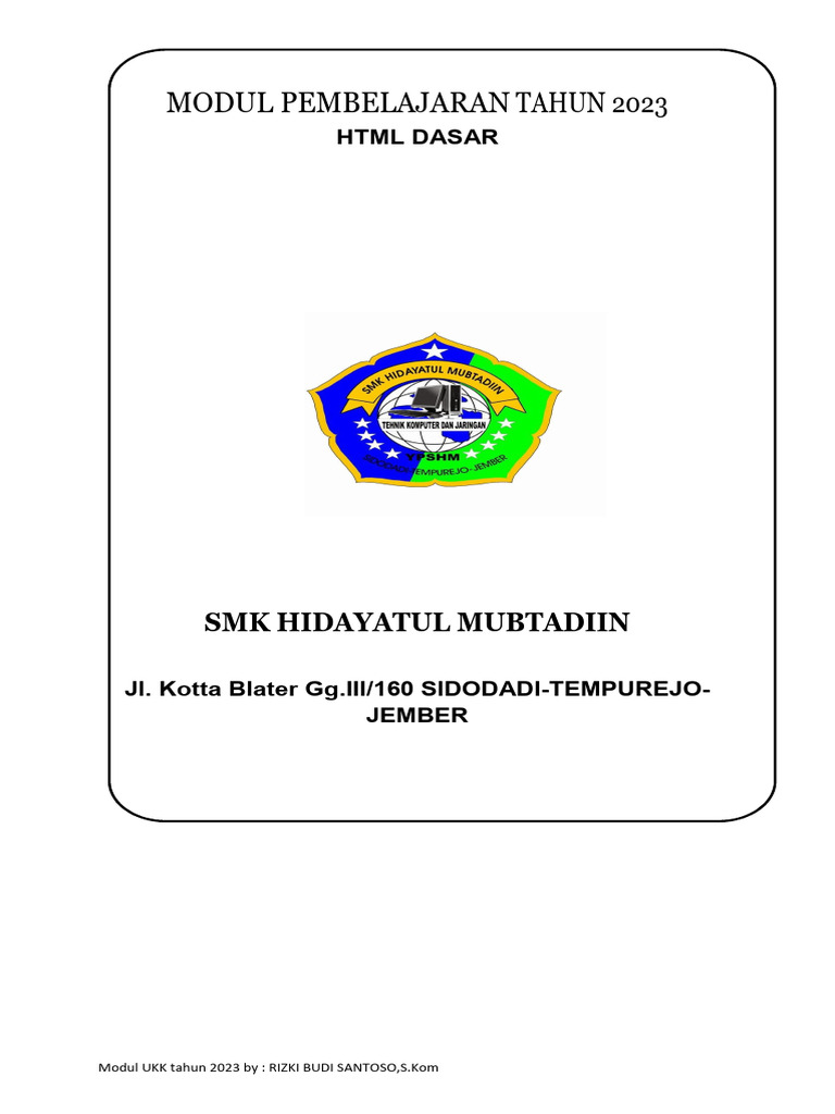 Modul Pembelajaran HTML Dasar | PDF