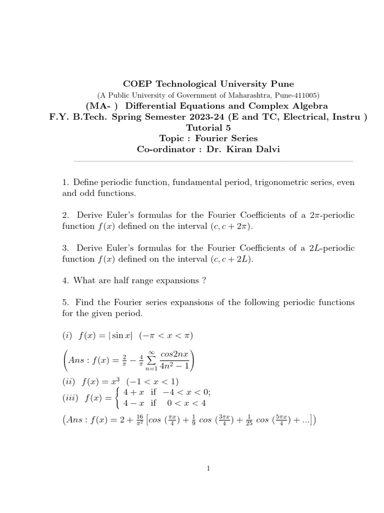 Tutorial 5 | PDF | Fourier Series | Function (Mathematics)