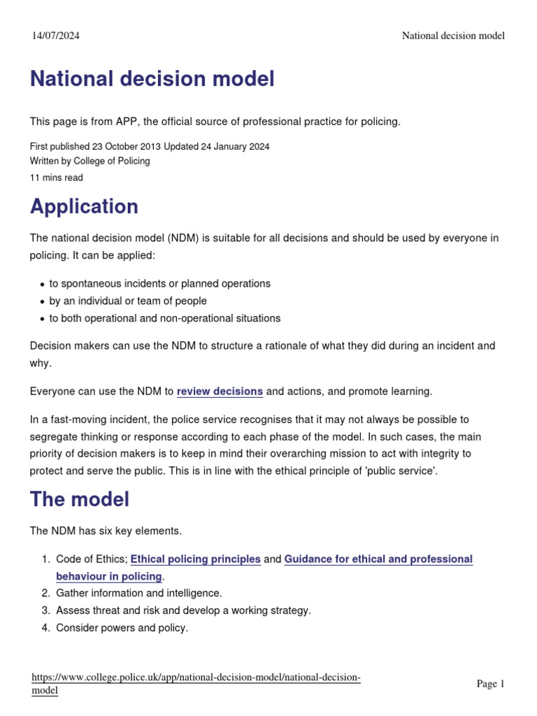 national-decision-model--1720962864 | PDF | Risk | Policy