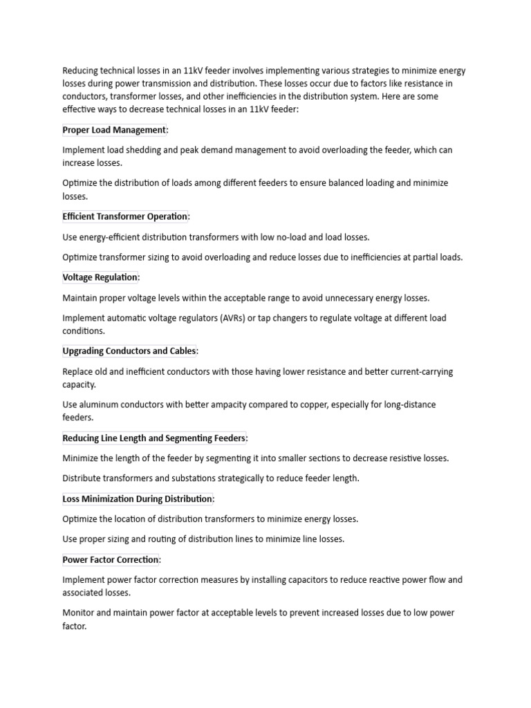 To Reduce Technical Losses Of 11kv Feeder Pdf Electric Power Distribution Transformer