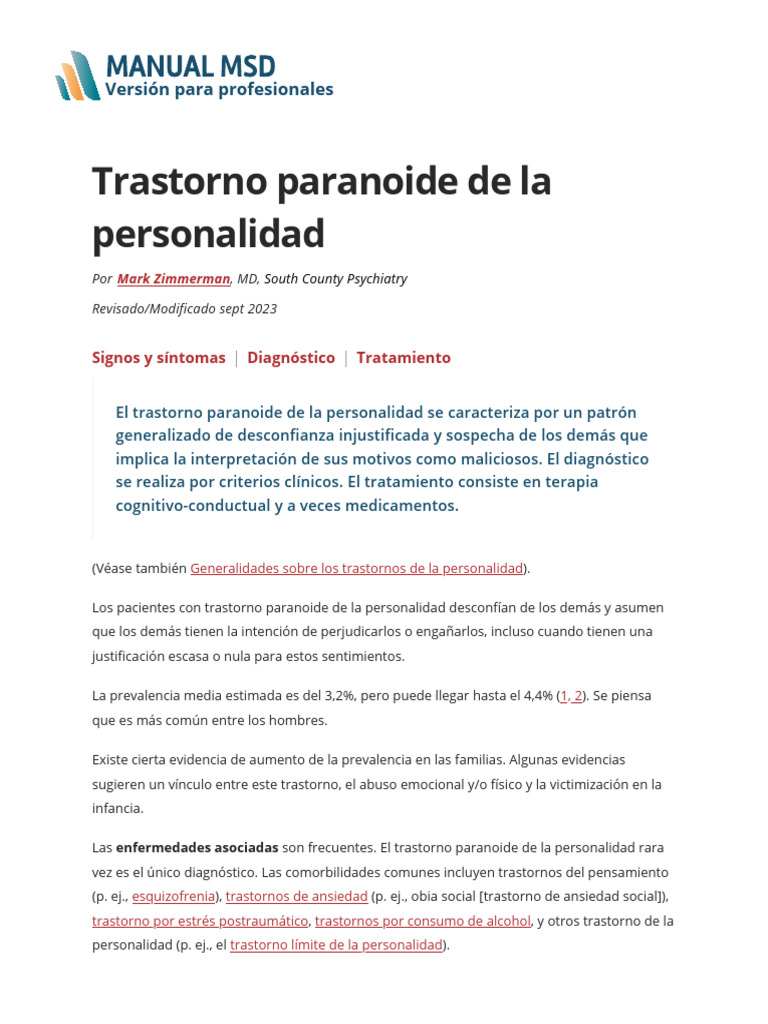 Trastorno Paranoide de La Personalidad - Trastornos Psiquiátricos ...