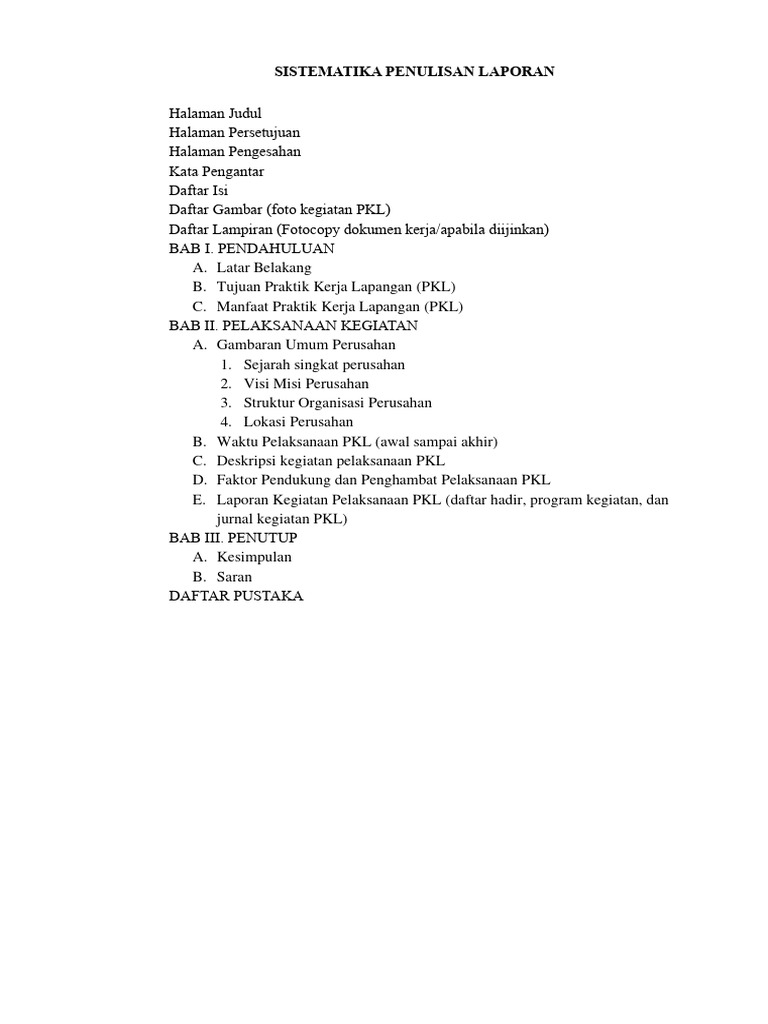 Pedoman Pembuatan Laporan Untuk Siswa PKL | PDF