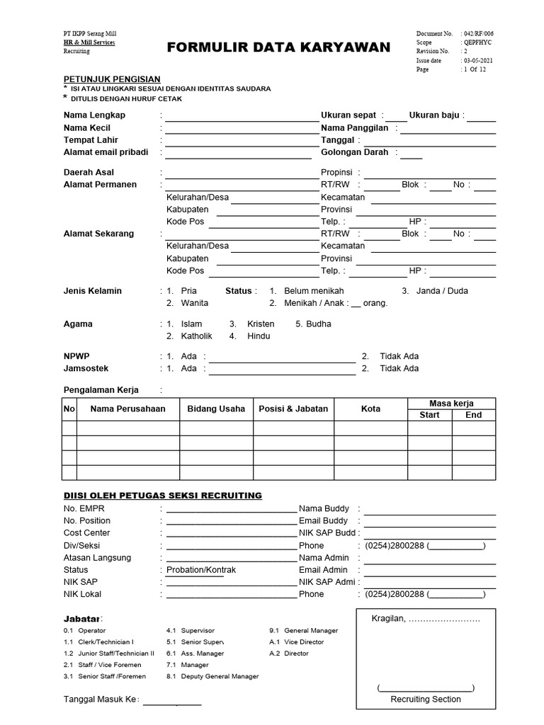 Formulir Data Karyawan | PDF