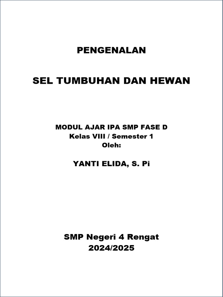 Modul Ajar Ilmu Pengetahuan Alam (IPA) - Pengenalan Sel - Fase D | PDF