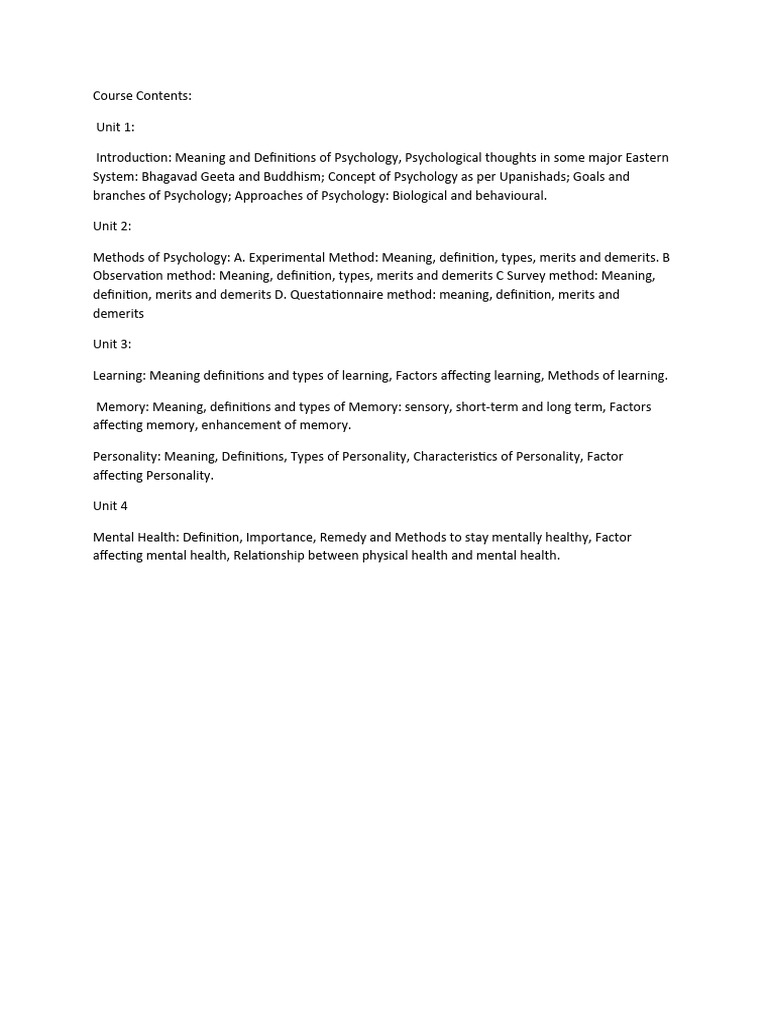Psychology Course Overview | PDF