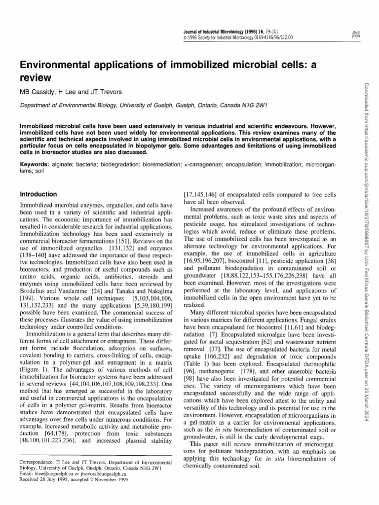 1996 - Environmental Applications of Immobilized Microbial Cells A ...