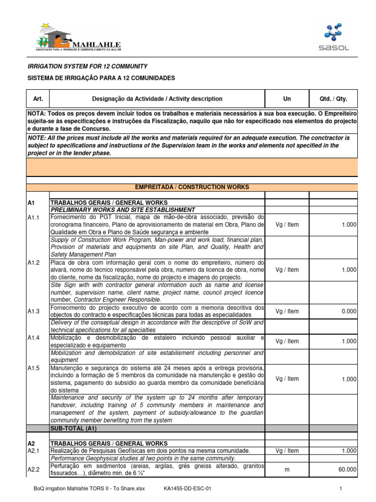 Sistema de Irrigação para 12 Comunidades | PDF | Materiais