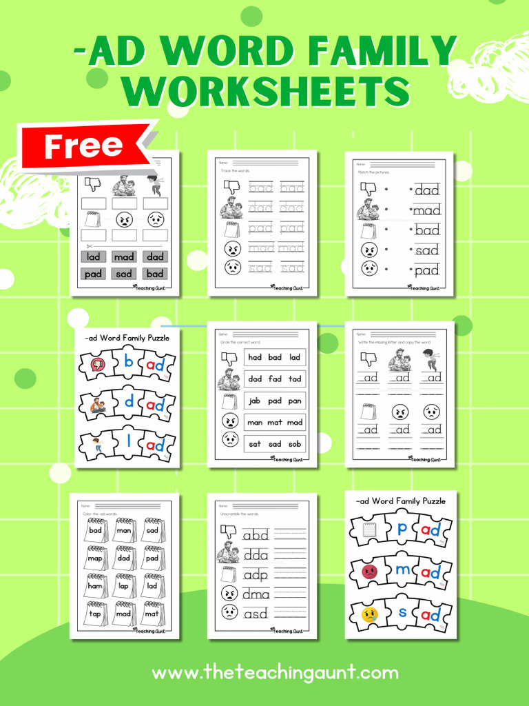 AD Word Family Worksheets A4 | PDF
