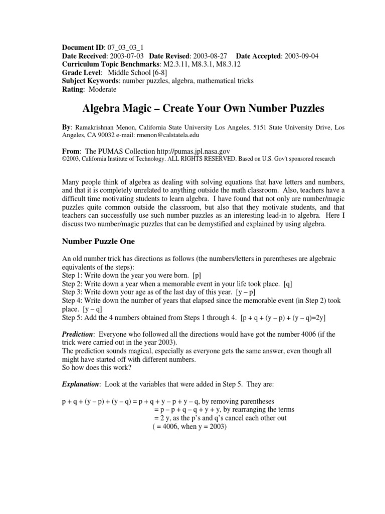 Algebra Magic | PDF | Numbers | Algebra