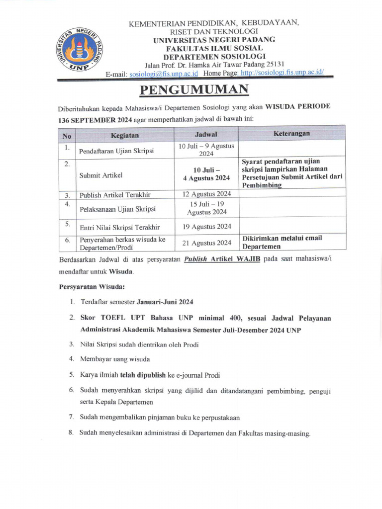 Pengumuman Jadwal Ujian Skripsi Wisuda Periode 136 September 2024 Dept ... Pengumuman Jadwal Ujian Skripsi Wisuda Periode 136 September 2024 Dept ...