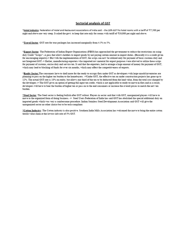 Sectorial Analysis of GST | PDF | Value Added Tax | Taxes