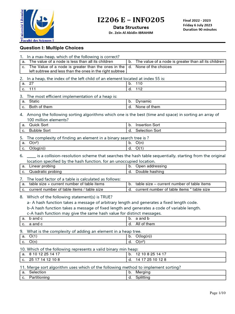 Final_Info2206_en_2022-2023.vers1 | PDF | Algorithms And Data Structures | Computer Data