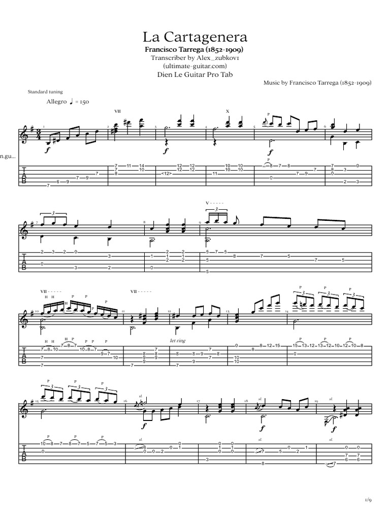 La Cartagenera - Francisco Tarrega (1852-1909) For Classical Guitar ...