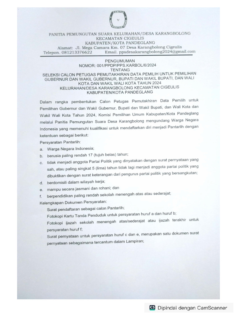 Pengumuman Seleksi Calon PPDP | PDF