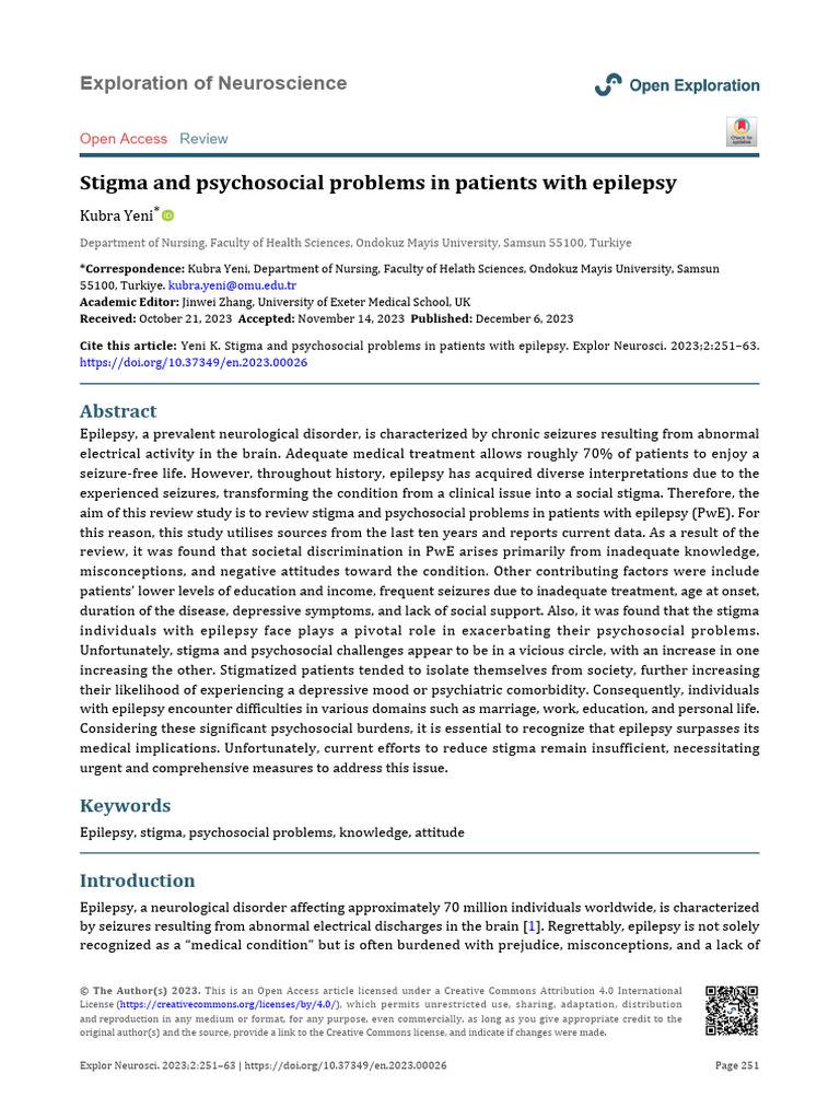 Stigma and Psychosocial Problems in Patients With Epilepsy | PDF | Social Stigma | Epilepsy