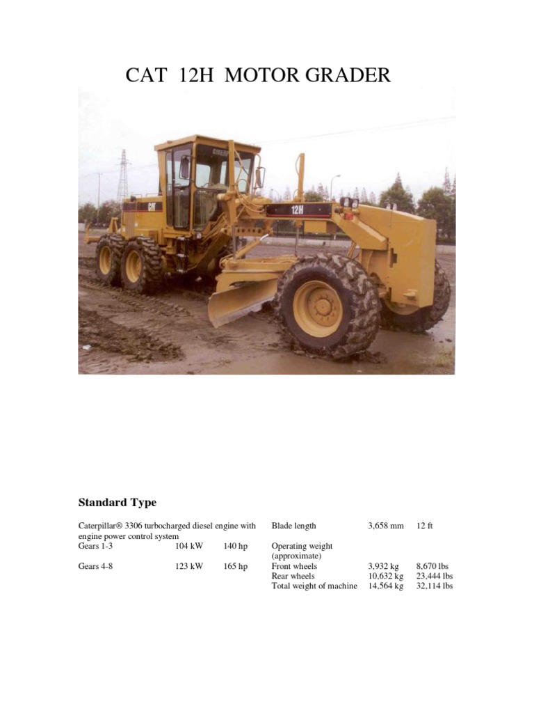 Cat 12H Motor Grader: Standard Type